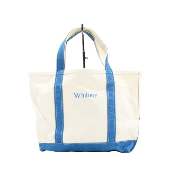 L.L. Bean | Bags | Ll Bean Boat Tote Cream Blue Trim Canvas Monogram ...